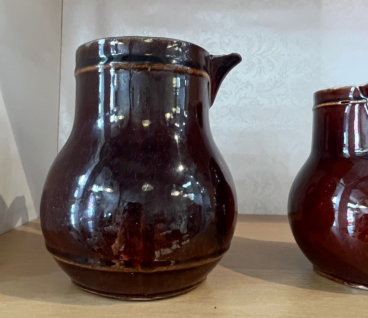 fa606 Treacly coloured French antique jug with a side handle – Romantique